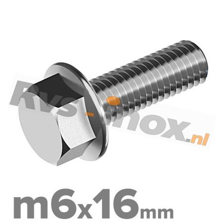 Rvs zeskantflensbout m6x16 - DIN 6921 A2 | Rvs-inox.nl