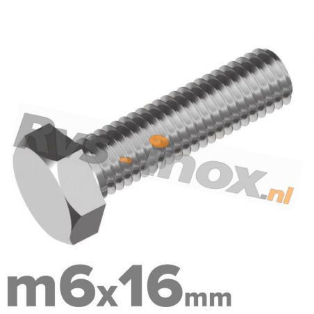 Rvs zeskantbout m6x16 - DIN 933 A2 | Rvs-inox.nl