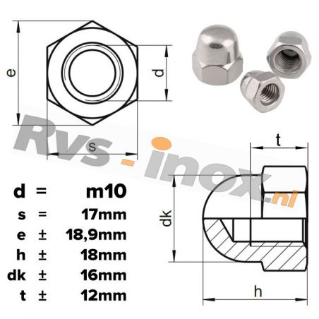 Rvs dopmoer m10 - DIN 1587 A2 | Rvs-inox.nl