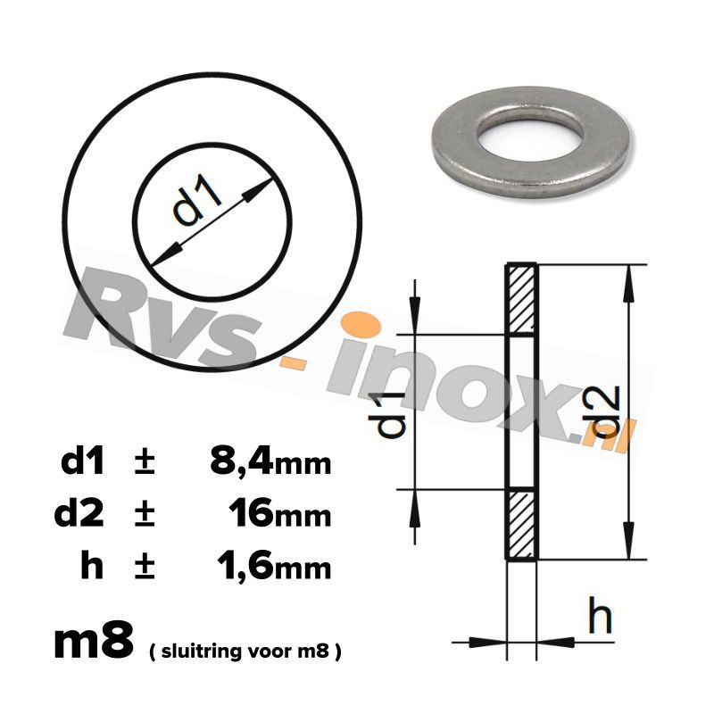 Rvs sluitring m8 - DIN 125A A2 | Rvs-inox.nl