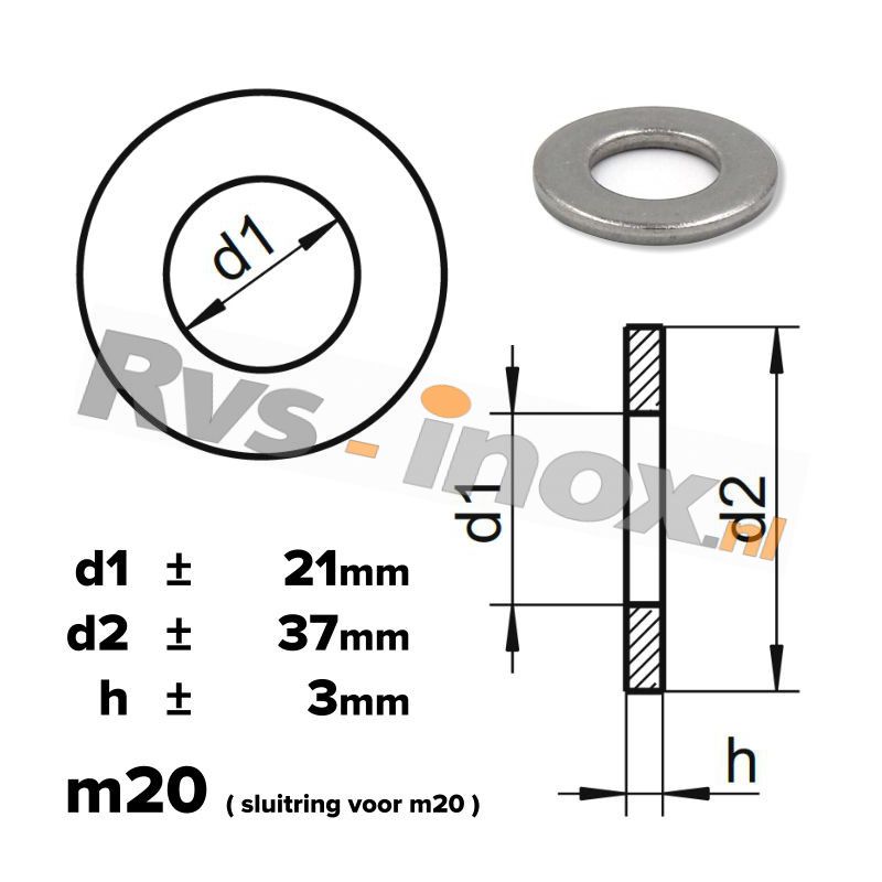 Rvs sluitring m20 - DIN 125A A2 | Rvs-inox.nl
